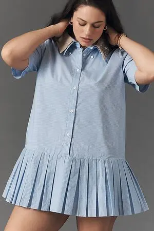 Anthropologie Maude Club Dalton Pleated Mini Shirtdress