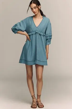 Maeve V-neck Chambray Swing Mini Dress