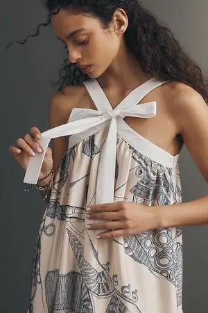 MAUDE CLUB Bobbi Halter Bow Maxi Dress