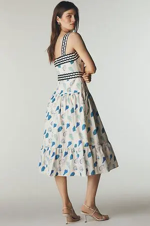 MAUDE CLUB Cotton Belted Midi Dress