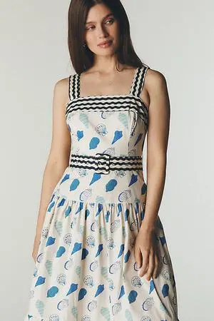 MAUDE CLUB Cotton Belted Midi Dress