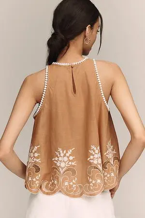 Anthropologie Embroidered Cotton Swing Tank Top