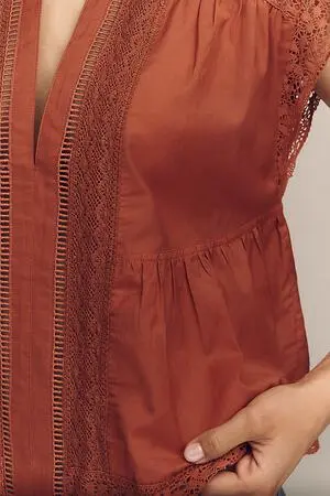 Anthropologie Lace-trim Swing Blouse - Umber