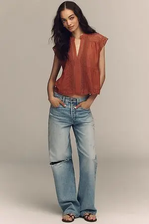 Anthropologie Lace-trim Swing Blouse - Umber