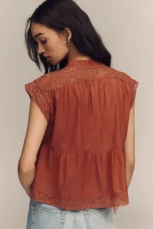 Anthropologie Lace-trim Swing Blouse - Umber