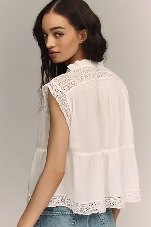 Anthropologie Lace-trim Swing Blouse