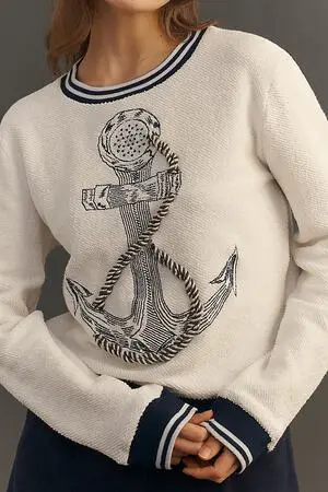 OLLARI Embroidered Anchor Nautical Sweatshirt
