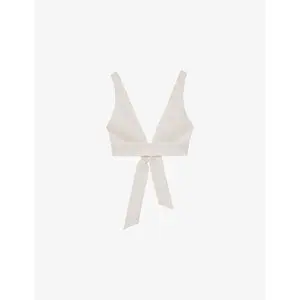 REISS Simone Tie-back Cropped Cotton Top - Ivory