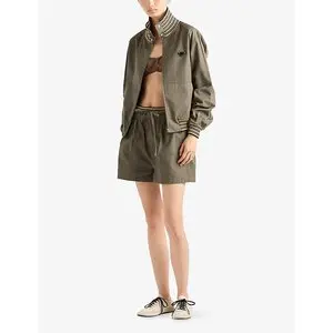 Prada Cotton Poplin Shorts With Enamelled Triangle Logo - Green