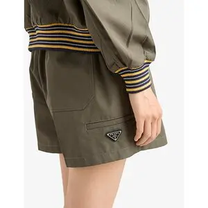 Prada Cotton Poplin Shorts With Enamelled Triangle Logo - Green