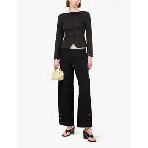 PEACHY DEN Bardot Boat-neck Woven Top