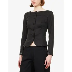 PEACHY DEN Bardot Boat-neck Woven Top
