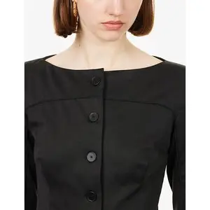 PEACHY DEN Bardot Boat-neck Woven Top