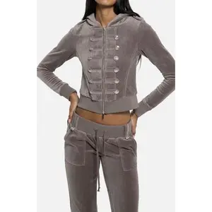 JADED LONDON Velour Military Hoodie - Brown