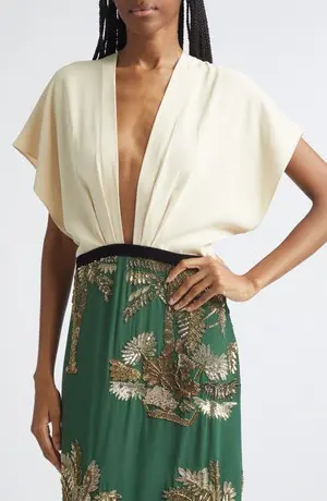 Johanna Ortiz Night Steps Plunge Neck Maxi Dress