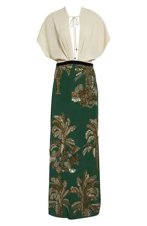 Johanna Ortiz Night Steps Plunge Neck Maxi Dress