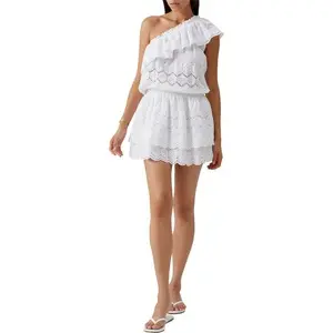 Melissa Odabash Bree One-shoulder Cotton Broderie Anglaise Mini Cover-up Sundress - White