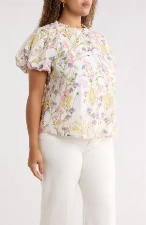 SUGARLIPS Lita Floral Cotton Button-up Top - White Multi