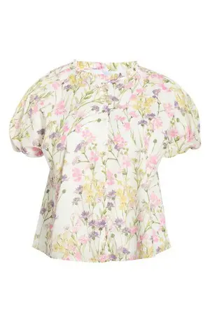 SUGARLIPS Lita Floral Cotton Button-up Top - White Multi