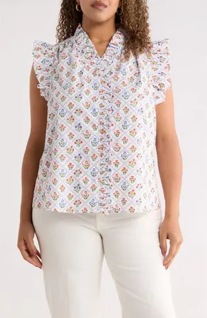 SUGARLIPS SUGARLIPS Lara Floral Eviel Ruffle Top Wht-mult