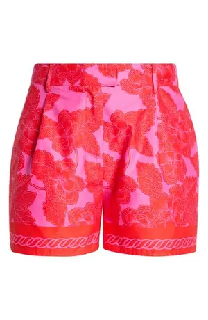 SUGARLIPS Floral Pleated Shorts - Fuchsia-red