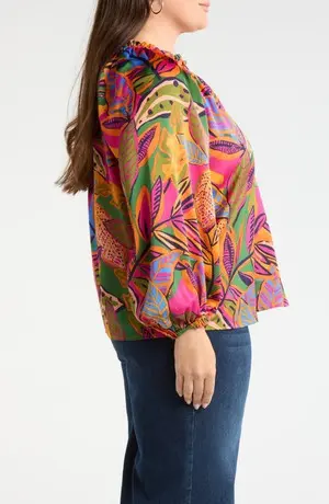 SUGARLIPS Floral Jovie Satin Split-neck Top