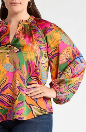 SUGARLIPS Floral Jovie Satin Split-neck Top