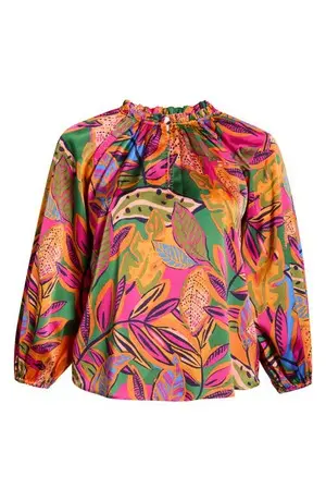 SUGARLIPS Floral Jovie Satin Split-neck Top