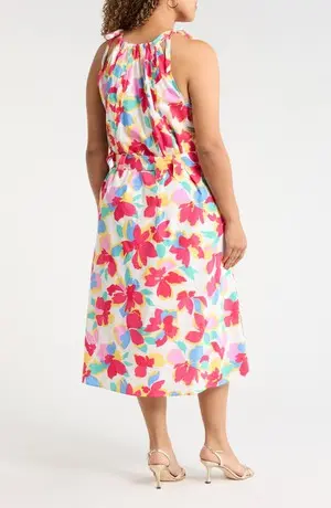 SUGARLIPS Floral Sleeveless Midi Dress With Belt