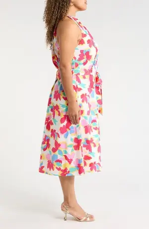 SUGARLIPS Floral Sleeveless Midi Dress With Belt