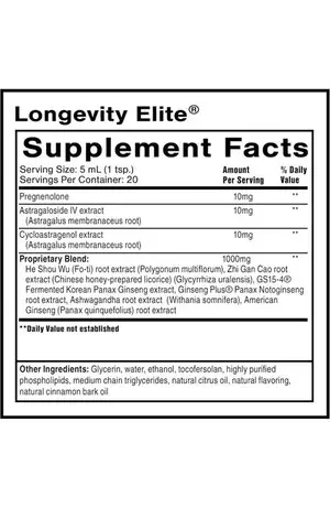 QUICKSILVER SCIENTIFIC Longevity Elite Liposomal Adaptogen And Pregnenolone Tonic
