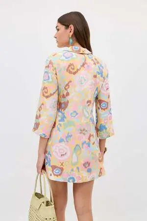 Rixo Lucien Ikat Bloom Mini Dress - Yellow