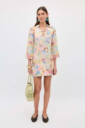 Rixo Lucien Ikat Bloom Mini Dress - Yellow
