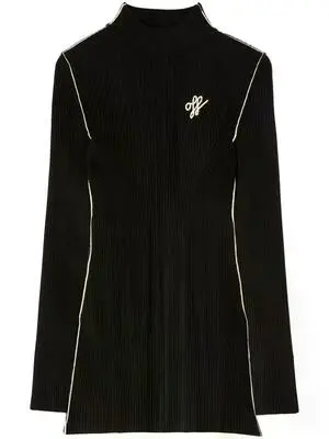 Off-White Embroidered-logo Ribbed Mini Dress