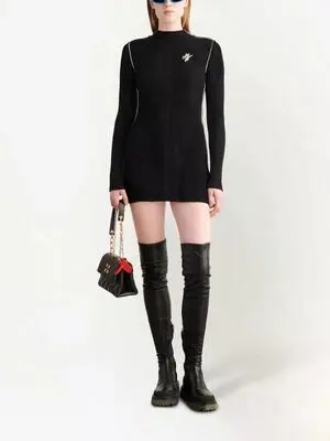 Off-White Embroidered-logo Ribbed Mini Dress