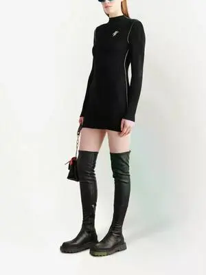 Off-White Embroidered-logo Ribbed Mini Dress
