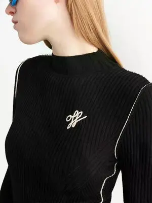 Off-White Embroidered-logo Ribbed Mini Dress