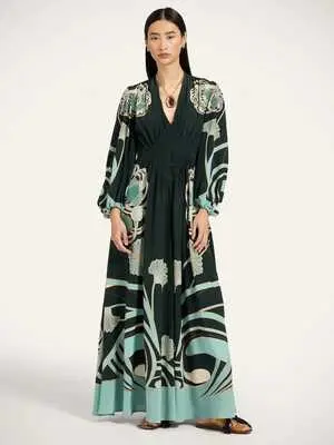 La DoubleJ Blooming Tulip Camerino Maxi Dress - Green