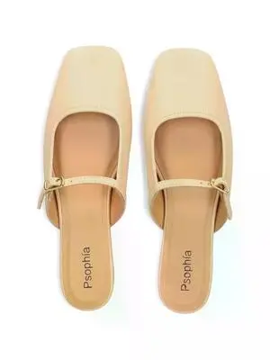 PSOPHIA Buckle-strap Square-toe Flat Mules