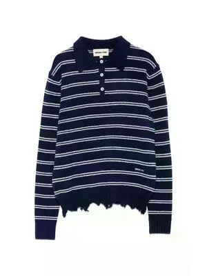 SHUSHU/TONG Striped Distressed-effect Polo Shirt