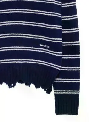 SHUSHU/TONG Striped Distressed-effect Polo Shirt
