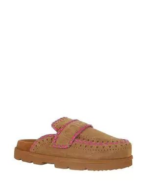 Mou Whipstitch-trim Perforated Mules - Brown