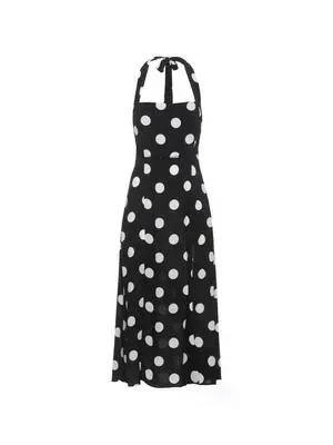 MAR DE MARGARITAS Polka-dot Halterneck Midi Dress - Black
