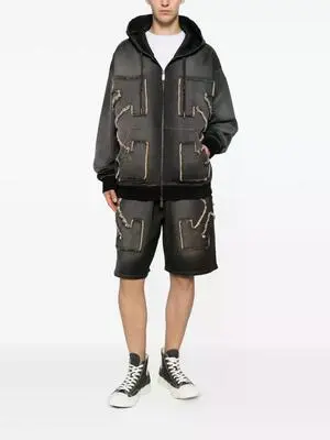 Off-White Arrow Patchwork Distressed Denim Shorts