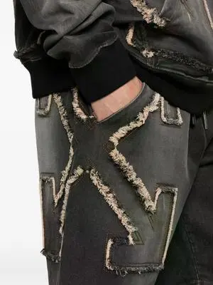 Off-White Arrow Patchwork Distressed Denim Shorts