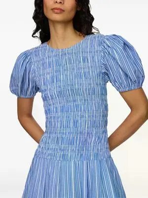 GANNI Striped Smocked-waist Dress - Blue
