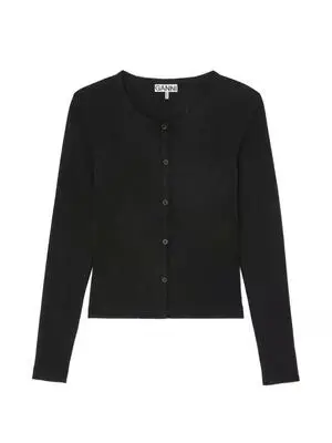 GANNI Pointelle-knit Cardigan - Black