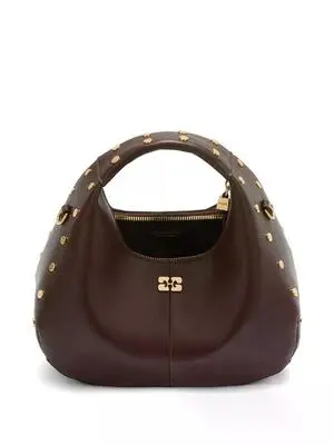 GANNI Mini Studded Tote Bag - Brown