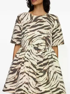 GANNI Zebra-print Denim Mini Dress - Neutrals