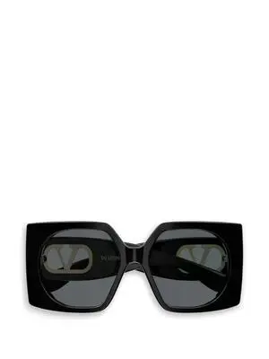 Valentino Garavani V-logo Geometric-frame Sunglasses - Black